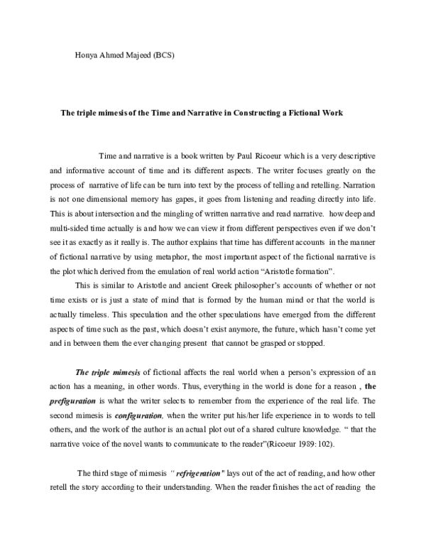 (DOC) The triple mimesis of the Time and Narrative in Constructing a Fictional Work