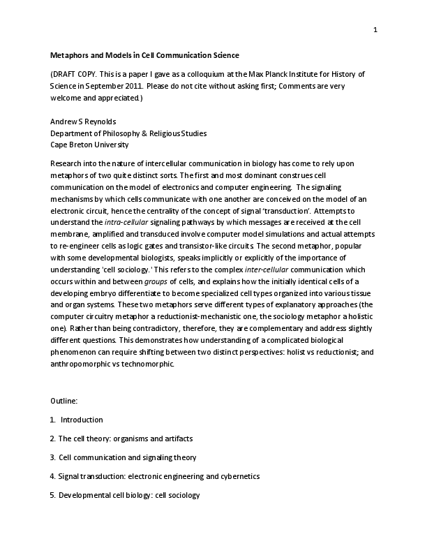 (PDF) Metaphors in Cell Communication Science