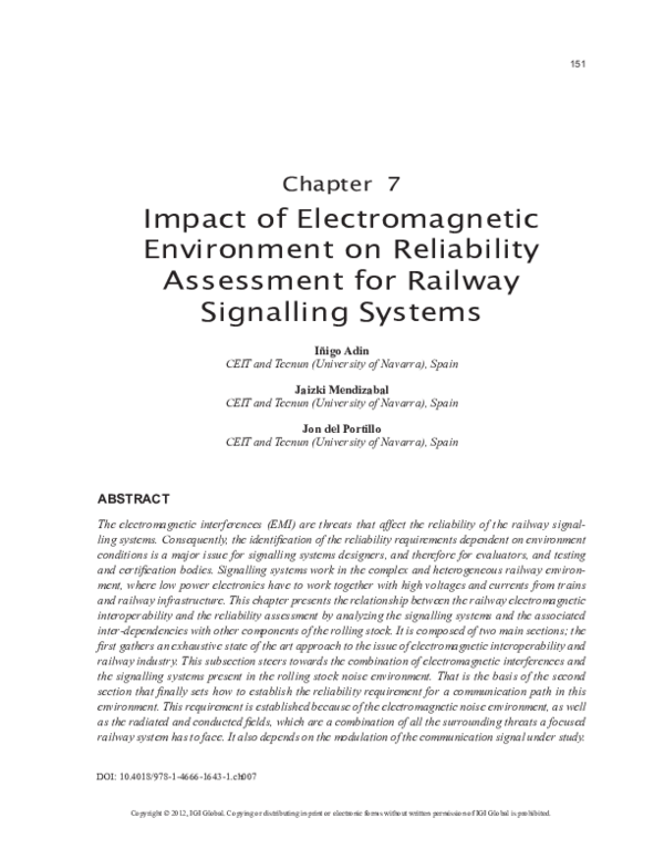 (PDF) Impact of Electromagnetic Environment on Reliability Assessment for Railway Signalling Systems