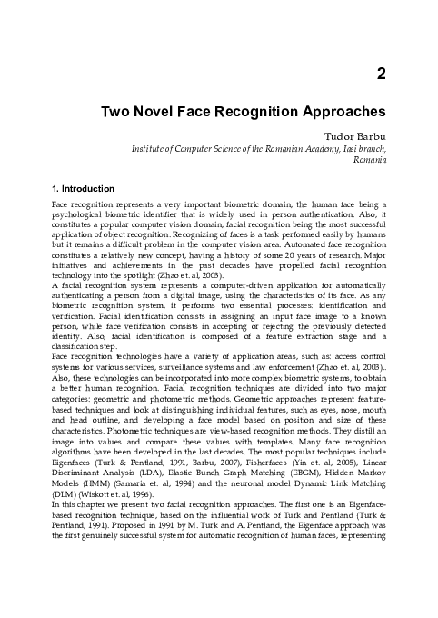 (PDF) Two Novel Face Recognition Approaches