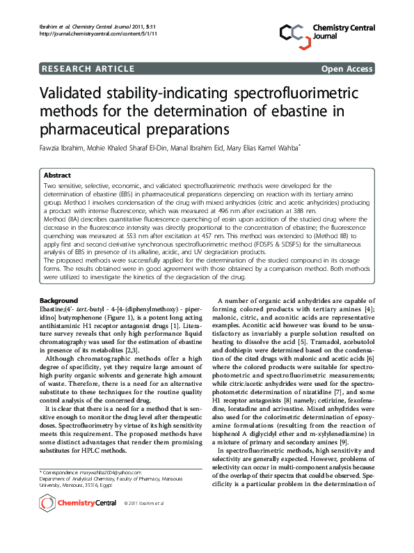 (PDF) Validated stability-indicating spectrofluorimetric methods for the determination of ...