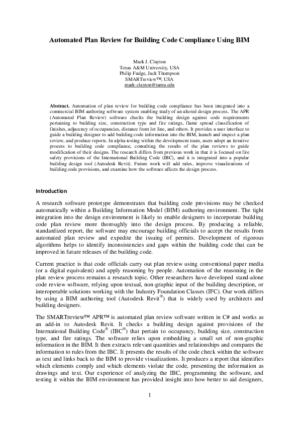 (PDF) Automated Plan Review for Building Code Compliance Using BIM