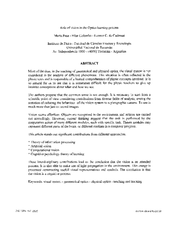 (PDF) Role of vision in the optics learning process