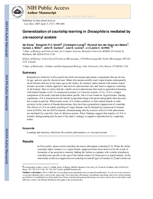 (PDF) Generalization of courtship learning in Drosophila is mediated by ...