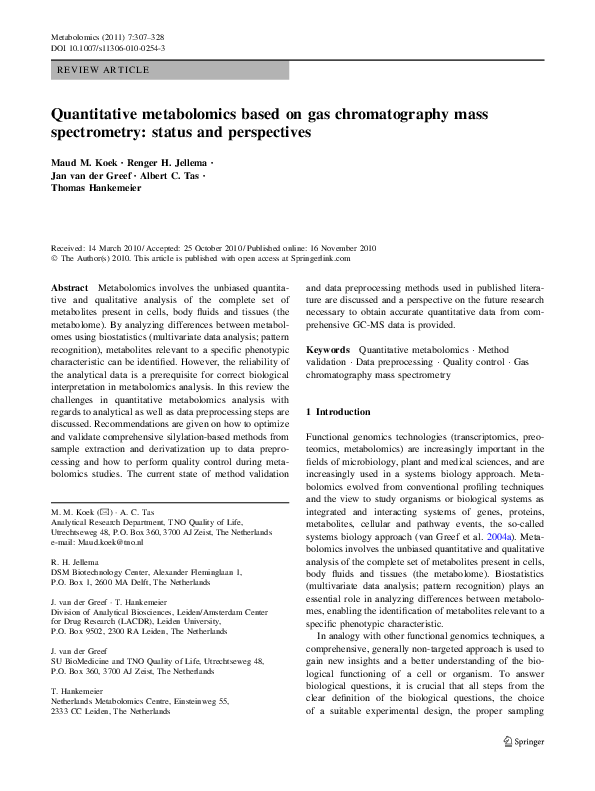 (PDF) Quantitative metabolomics based on gas chromatography mass spectrometry: status and ...