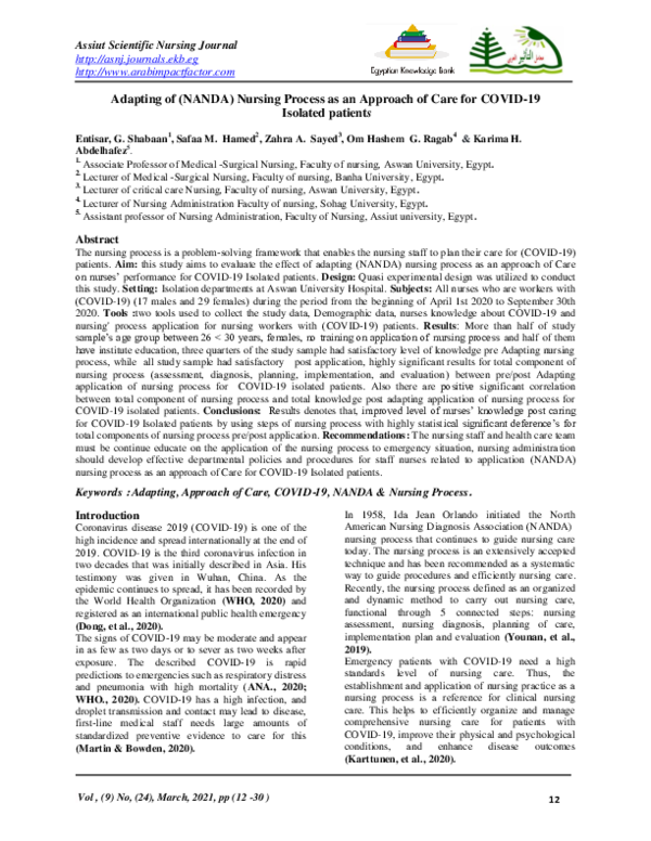 (PDF) Adapting of (NANDA) Nursing Process as an Approach of Care for ...