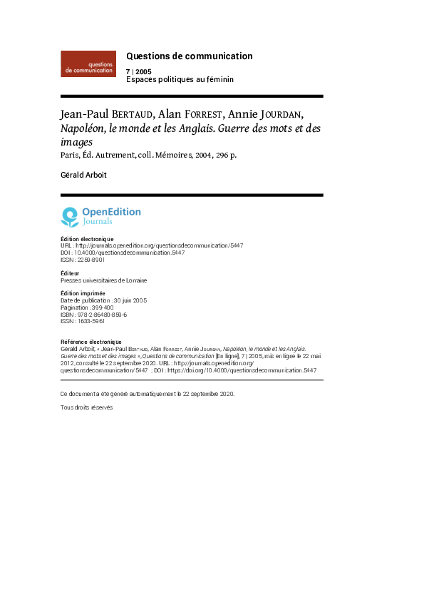 (PDF) Jean-Paul Bertaud, Alan Forrest, Annie Jourdan, Napoléon, le ...