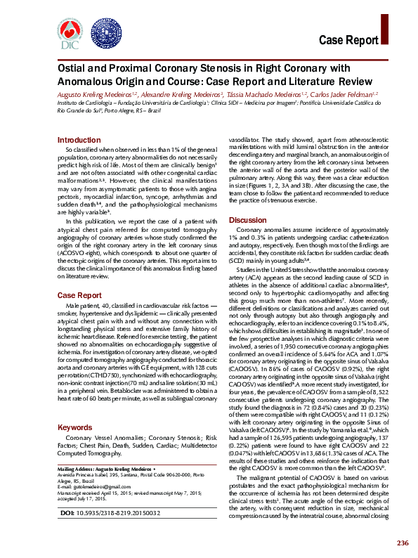 (PDF) Ostial and Proximal Coronary Stenosis in Right Coronary with ...
