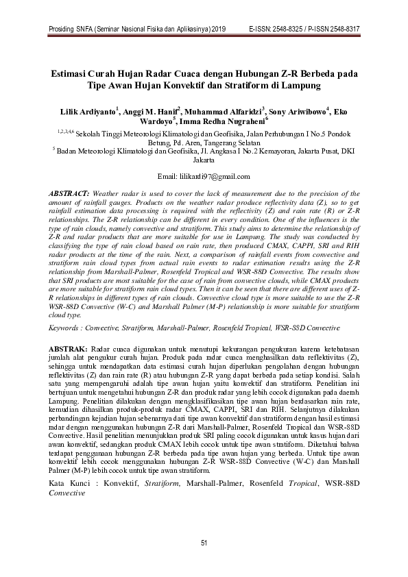 (PDF) Estimasi Curah Hujan Radar Cuaca Dengan Hubungan Z-R Berbeda Pada ...