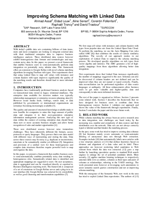 (PDF) Improving Schema Matching with Linked Data | Mr. Ahmad Assaf - Academia.edu