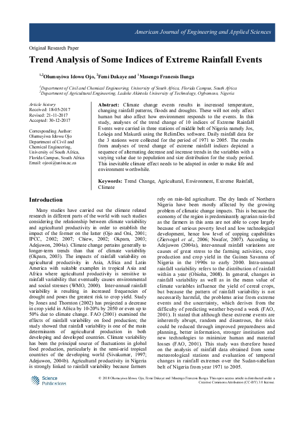 (PDF) Trend Analysis of Some Indices of Extreme Rainfall Events