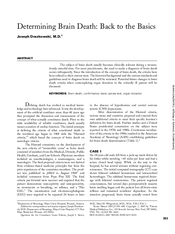 (PDF) Determining Brain Death: Back to the Basics