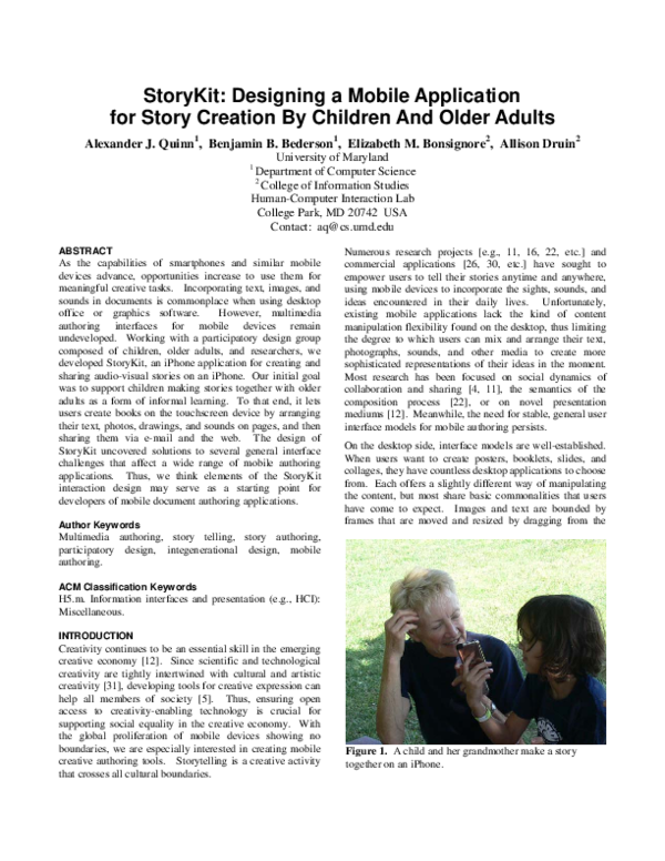 (PDF) StoryKit: Designing a Mobile Application for Story Creation By ...