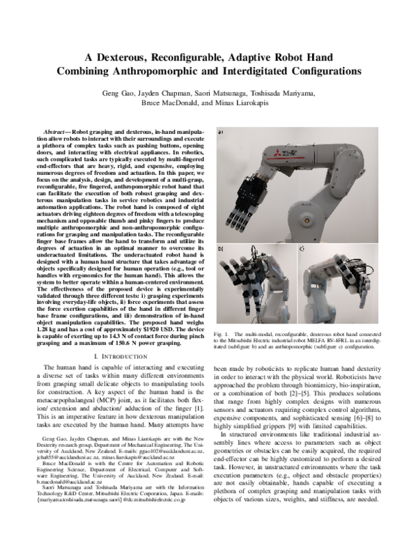 (PDF) A Dexterous, Reconfigurable, Adaptive Robot Hand Combining ...