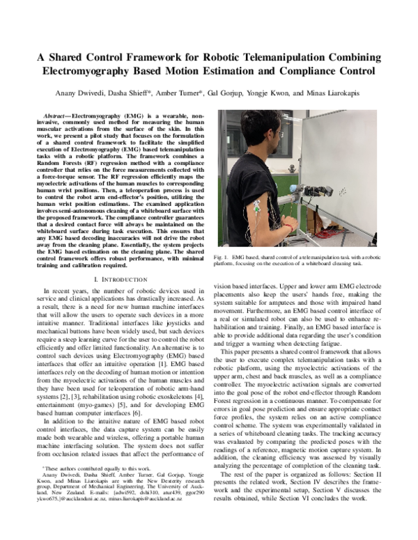 Pdf A Shared Control Framework For Robotic Telemanipulation Combining Electromyography Based