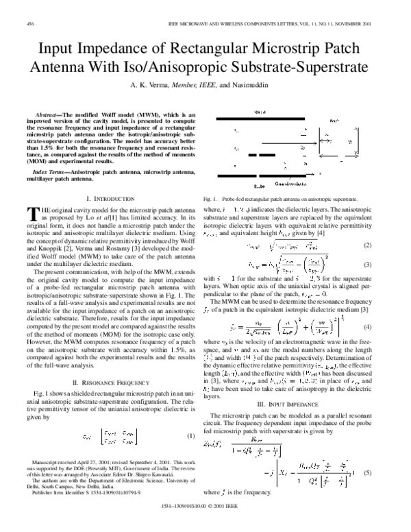 Pdf Input Impedance Of Rectangular Microstrip Patch Antenna With Iso