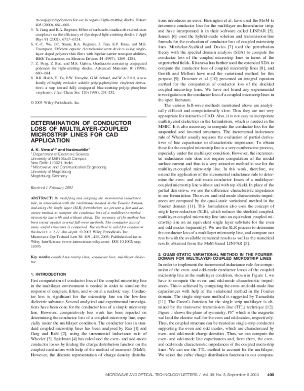 Pdf Determination Of Conductor Loss Of Multilayer Coupled Microstrip Lines For Cad Application