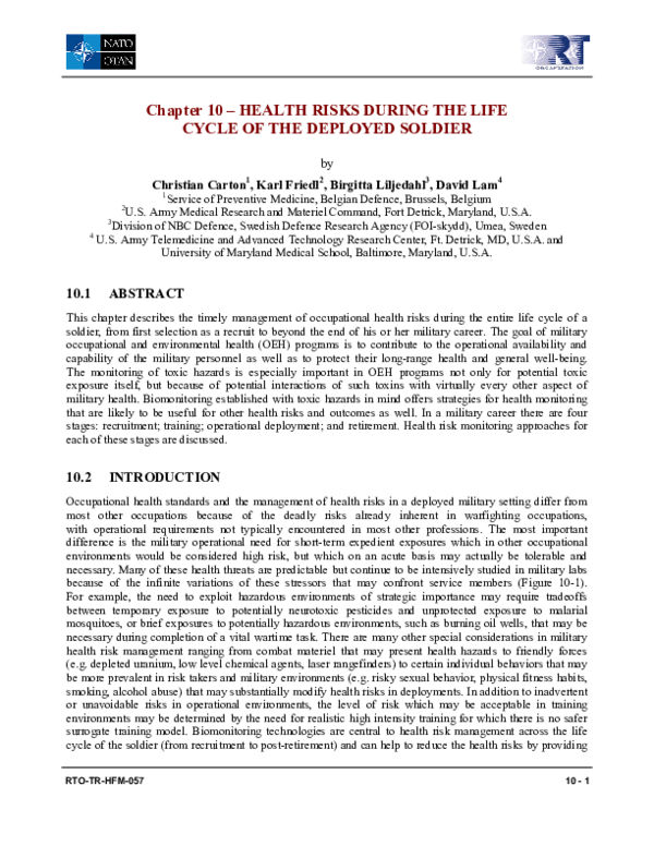 (PDF) Chapter 10 - HEALTH RISKS DURING THE LIFE CYCLE OF THE DEPLOYED ...
