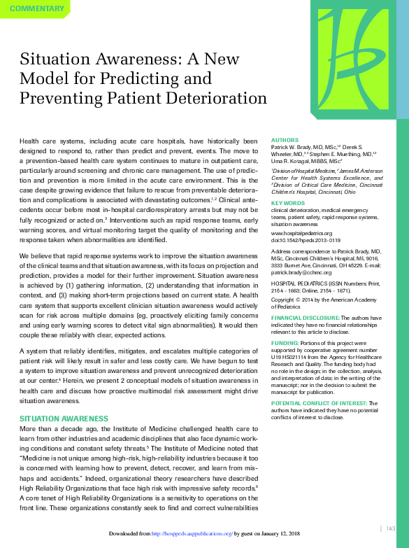 (PDF) Situation awareness: a new model for predicting and preventing ...