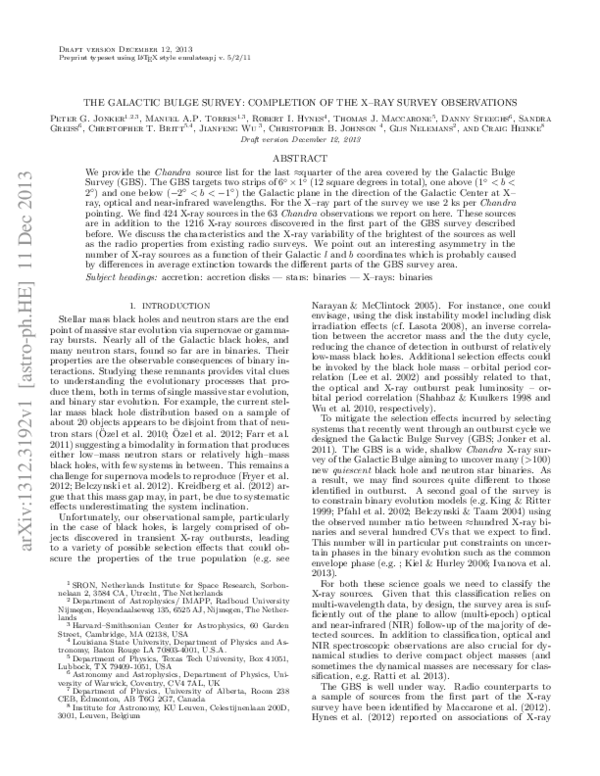 (PDF) The Galactic Bulge Survey: Completion of the X-Ray Survey ...
