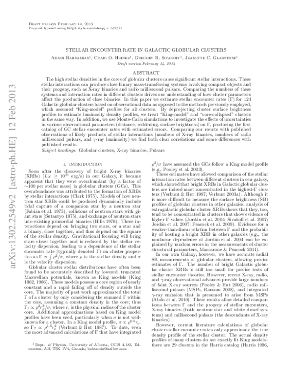 (PDF) Stellar Encounter Rate in Galactic Globular Clusters