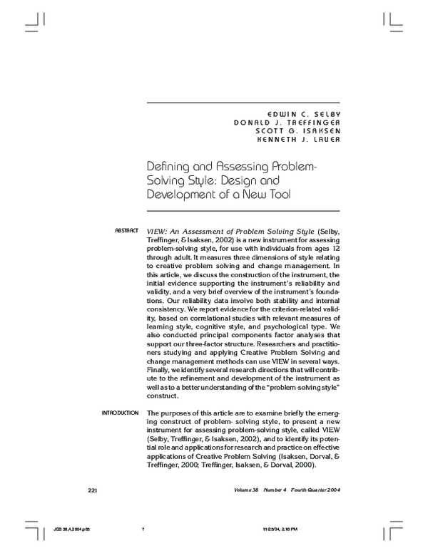 (PDF) Defining and Assessing Problem-Solving Style: Design and ...
