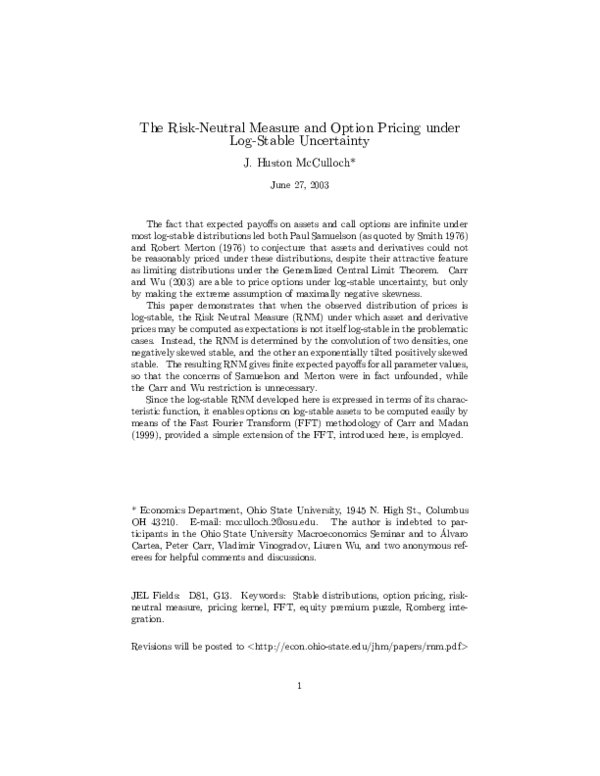 (PDF) The risk-neutral measure and option pricing under log-stable ...