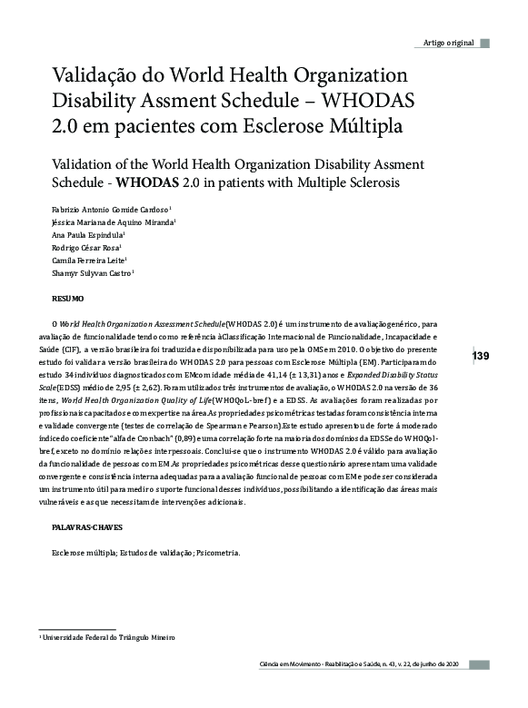 (PDF) Validação do World Health Organization Disability Assment ...