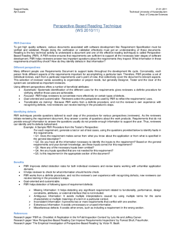 (PDF) Perspective-Based Reading Technique - Abstract