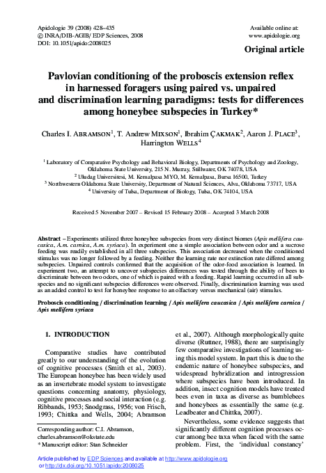 (PDF) Pavlovian conditioning of the proboscis extension reflex in ...