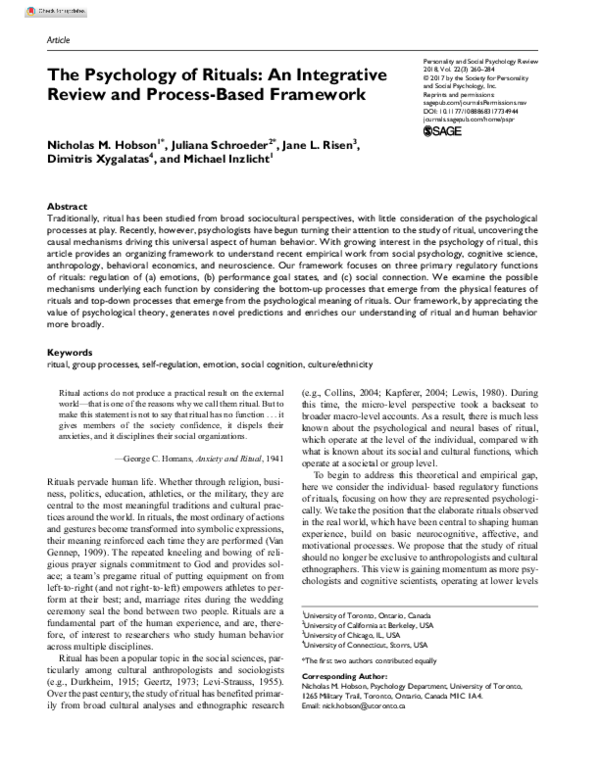 (PDF) The Psychology of Rituals: An Integrative Review and Process ...