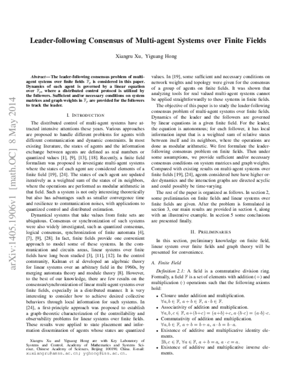 (PDF) Leader-following consensus of multi-agent systems with and ...