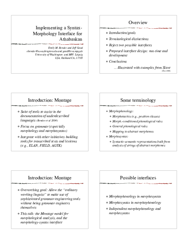 (PDF) Implementing a Syntax-Morphology Interface for Athabaskan