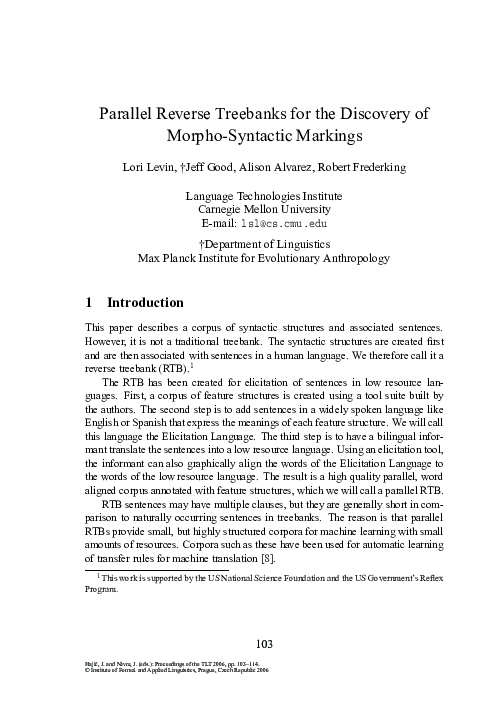 (PDF) Parallel reverse treebanks for the discovery of morpho-syntactic markings