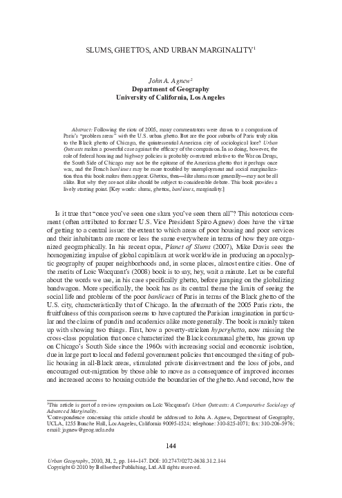 (PDF) Slums, Ghettos, and Urban Marginality