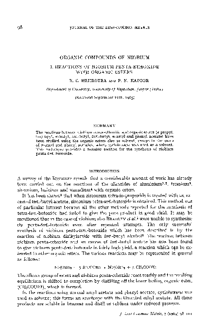 (PDF) Organic compounds of niobiumI. Reactions of niobium penta ...