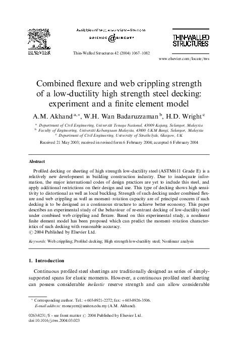 (PDF) Combined flexure and web crippling strength of a low-ductility ...
