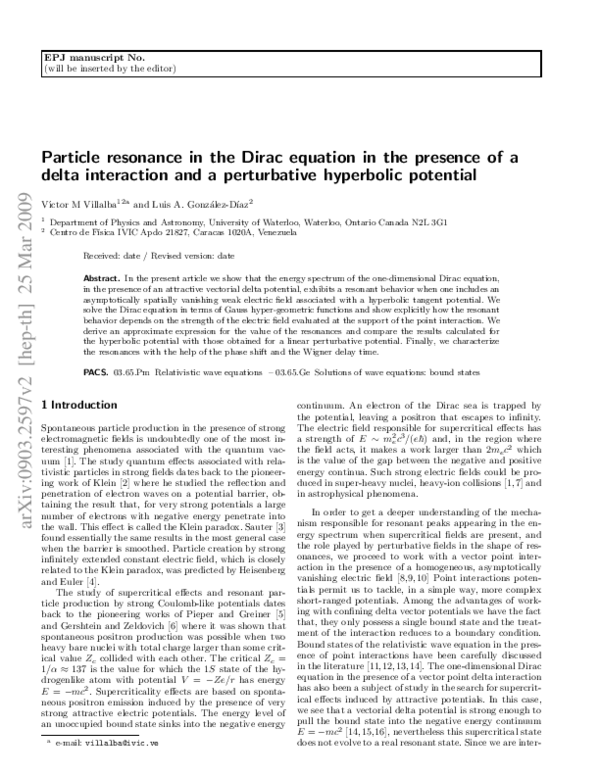 (PDF) Particle resonance in the Dirac equation in the presence of a ...