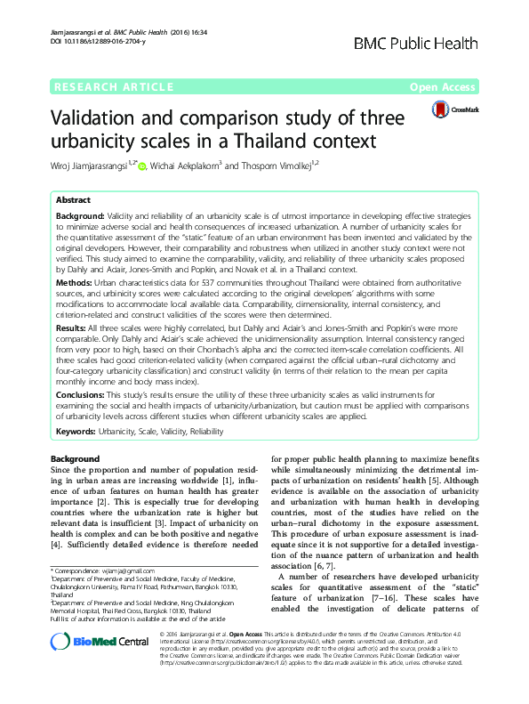 (PDF) Validation and comparison study of three urbanicity scales in a ...