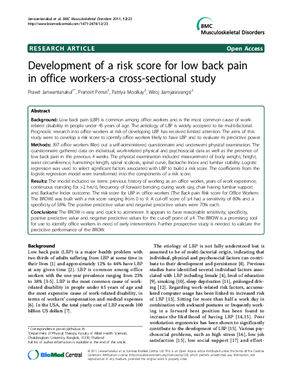 (PDF) Development of a risk score for low back pain in office workers ...