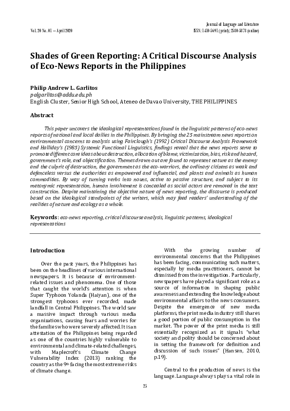 (PDF) Shades of Green Reporting: A Critical Discourse Analysis of Eco ...