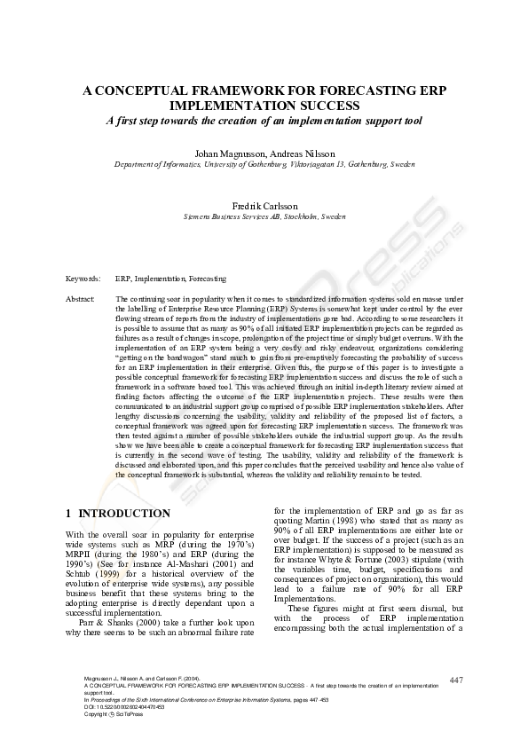 (PDF) A Conceptual Framework for Forecasting ERP Implementation Success ...
