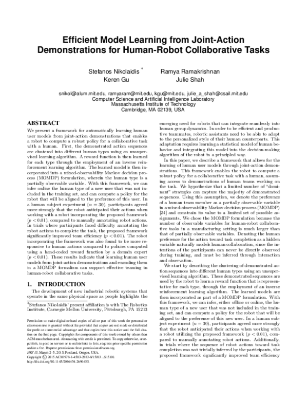 (PDF) Efficient Model Learning from Joint-Action Demonstrations for Human-Robot Collaborative Tasks