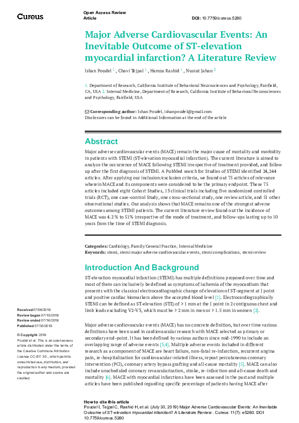 (PDF) Major Adverse Cardiovascular Events: An Inevitable Outcome of ST ...