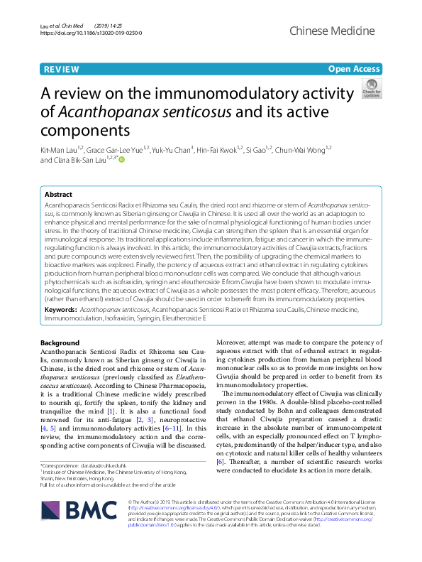 (PDF) A review on the immunomodulatory activity of Acanthopanax ...