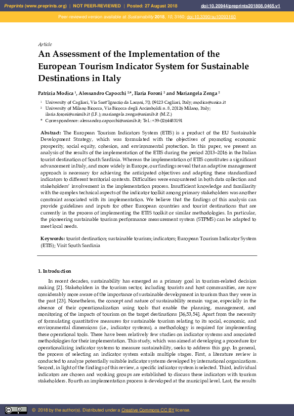 (PDF) Assessment of the implementation of Tourism Indicator Systems for ...