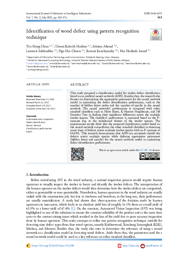 Pdf Identification Of Wood Defect Using Pattern Recognition Technique