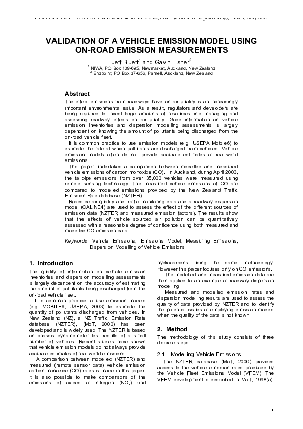 (PDF) Validation of a Vehicle Emission Model Using On-Road Emission ...