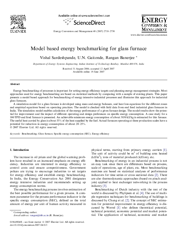 (PDF) Model based energy benchmarking for glass furnace