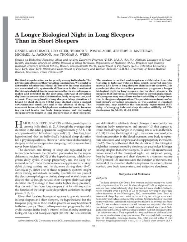 (PDF) A Longer Biological Night in Long Sleepers Than in Short Sleepers